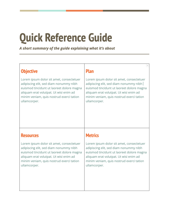 One Page Quick Reference Guide Template