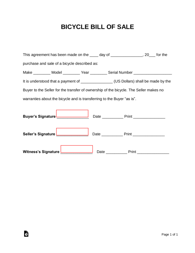 Bike Bill of Sale Template