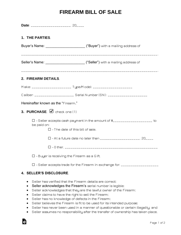 Bill of Sale Firearm Template