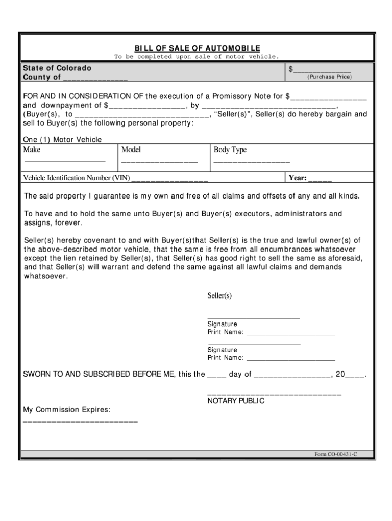 Bill of Sale Promissory Note Template