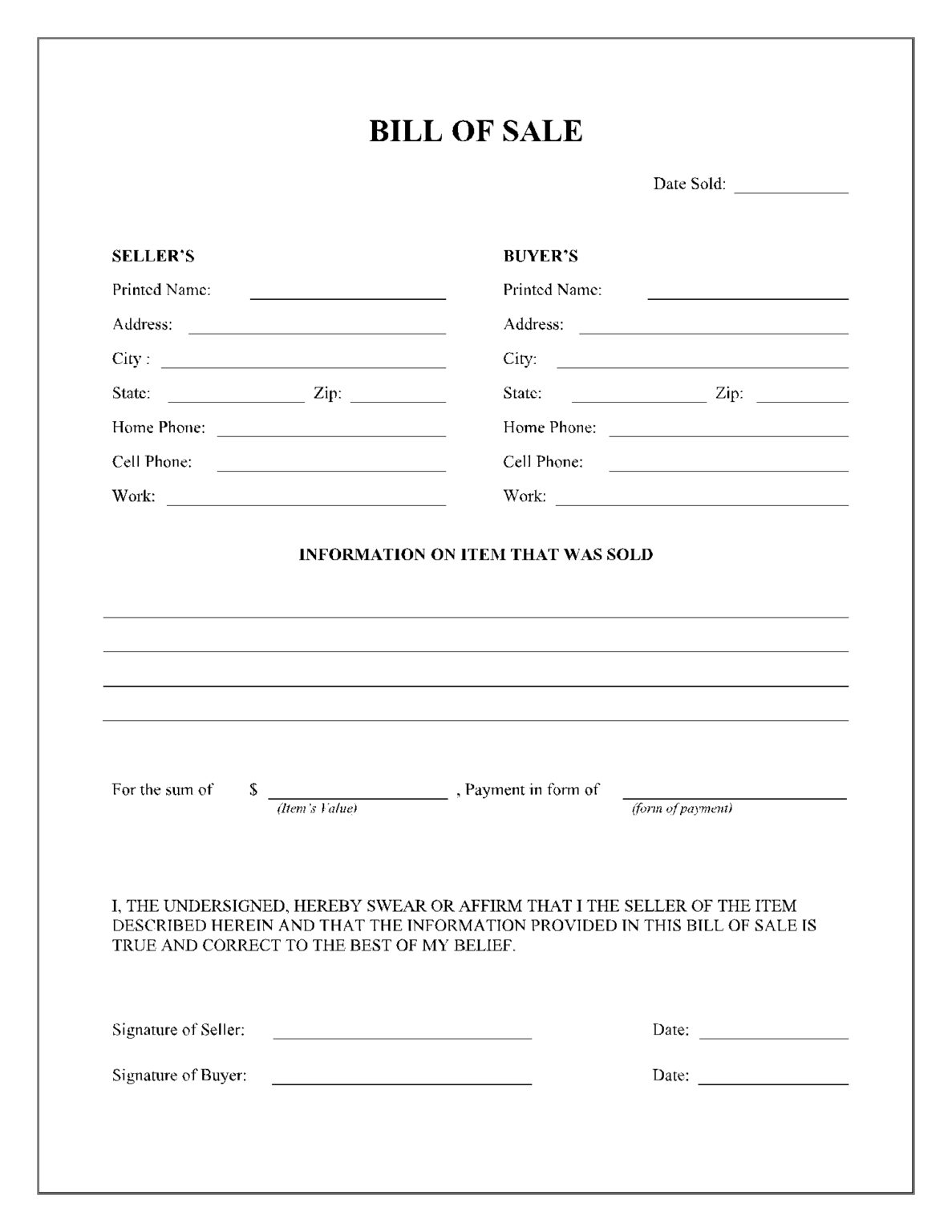 Docusign Bill of Sale Template
