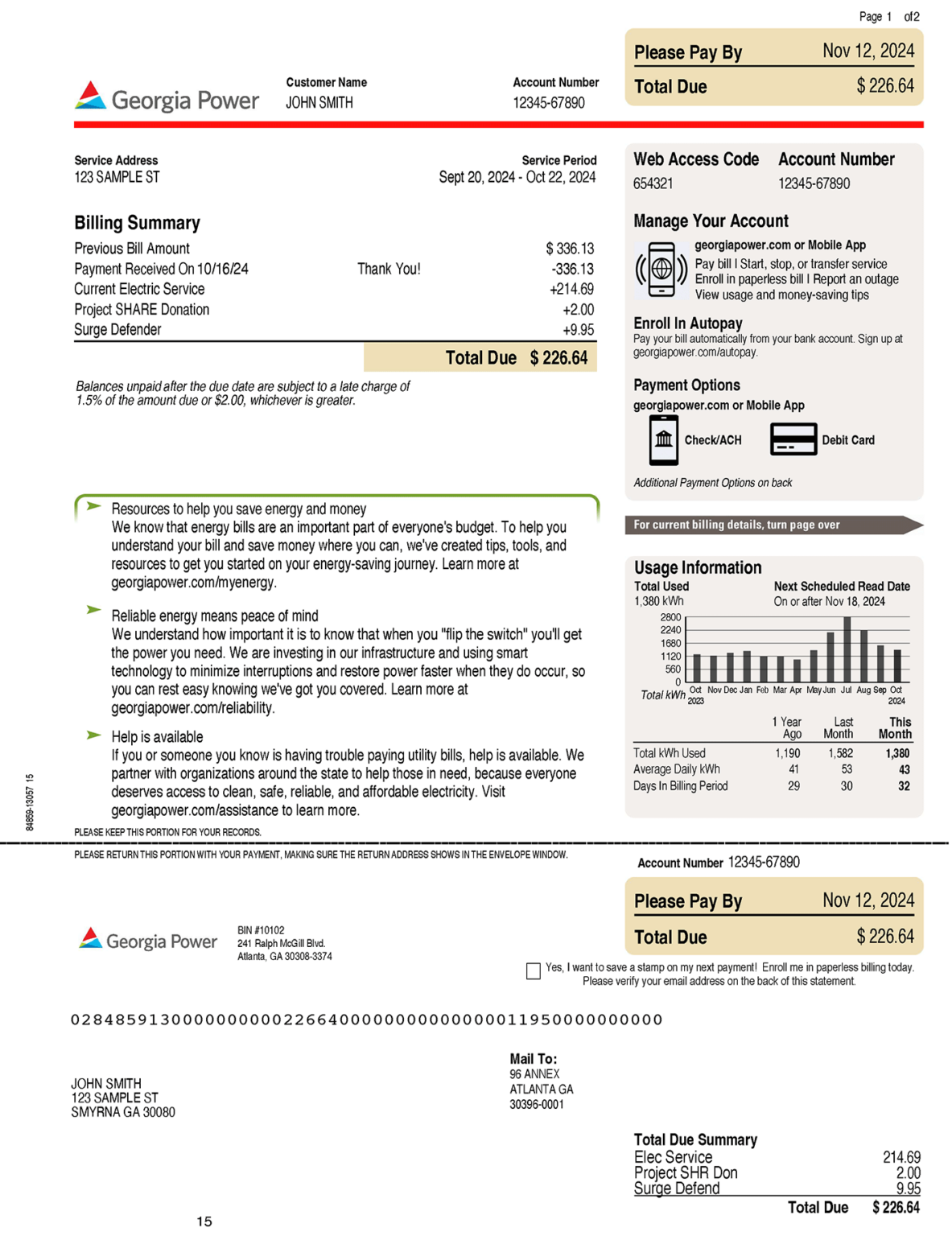 Georgia Power Utility Bill Template
