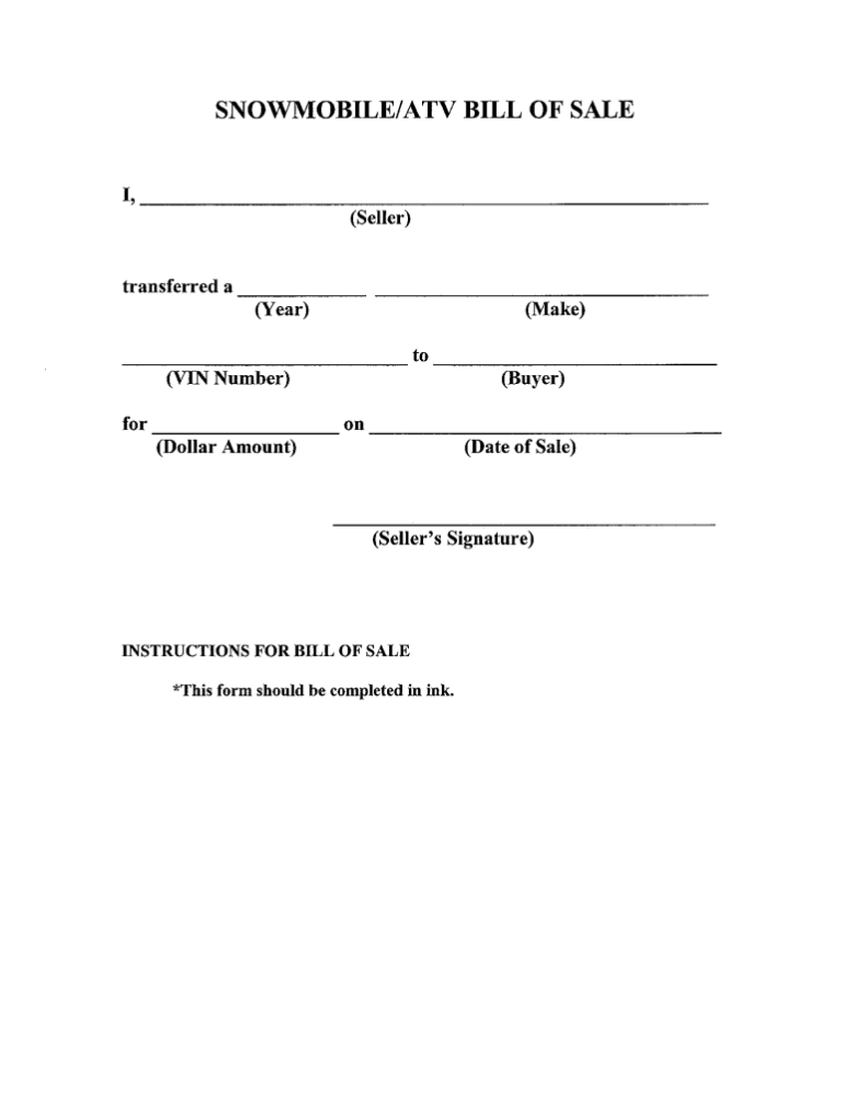 Mn Snowmobile Bill Of Sale Template