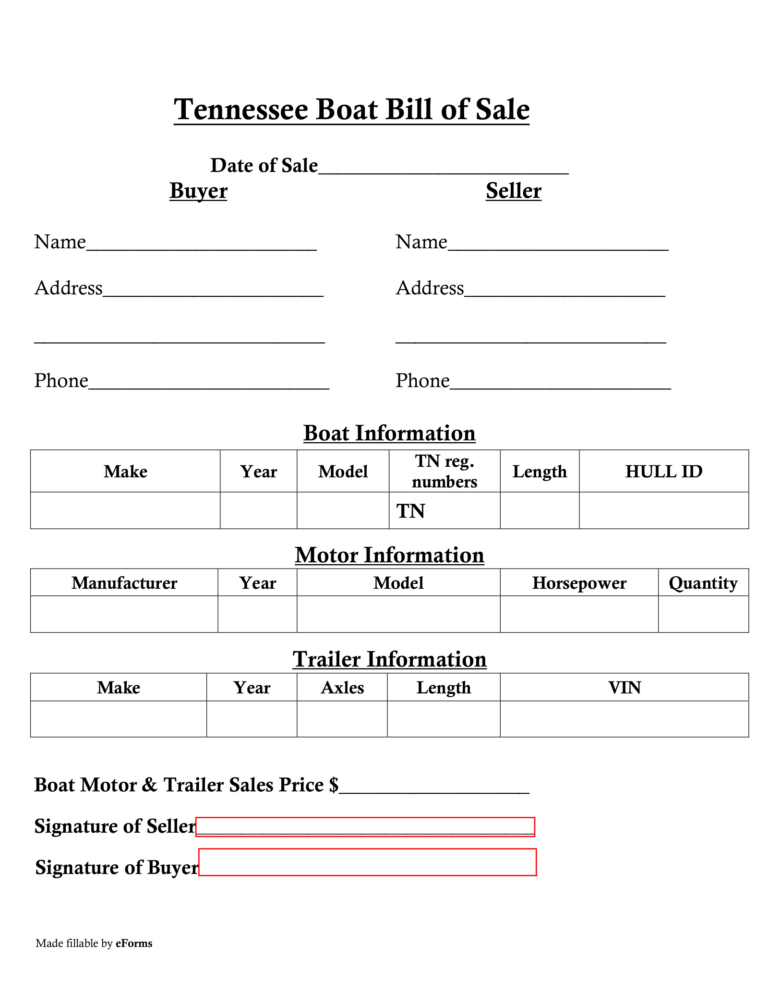 Tennessee Boat Bill of Sale Template