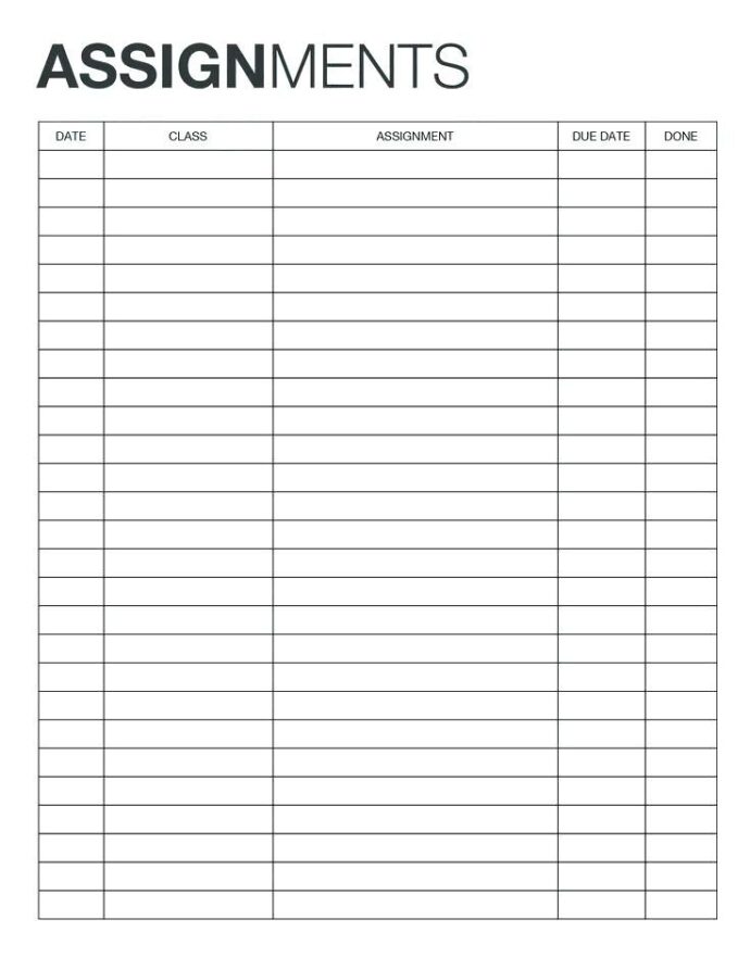 Assignment Checklist Template For Students