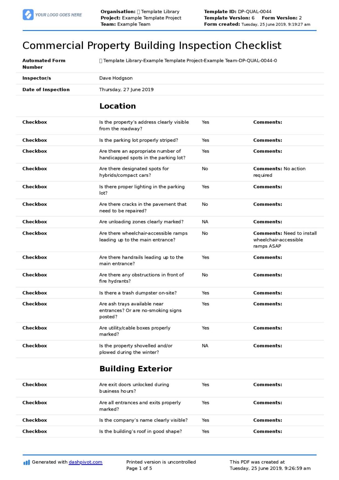 Commercial Property Maintenance Checklist Template