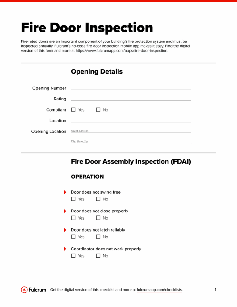 Fire Door Inspection Checklist Template
