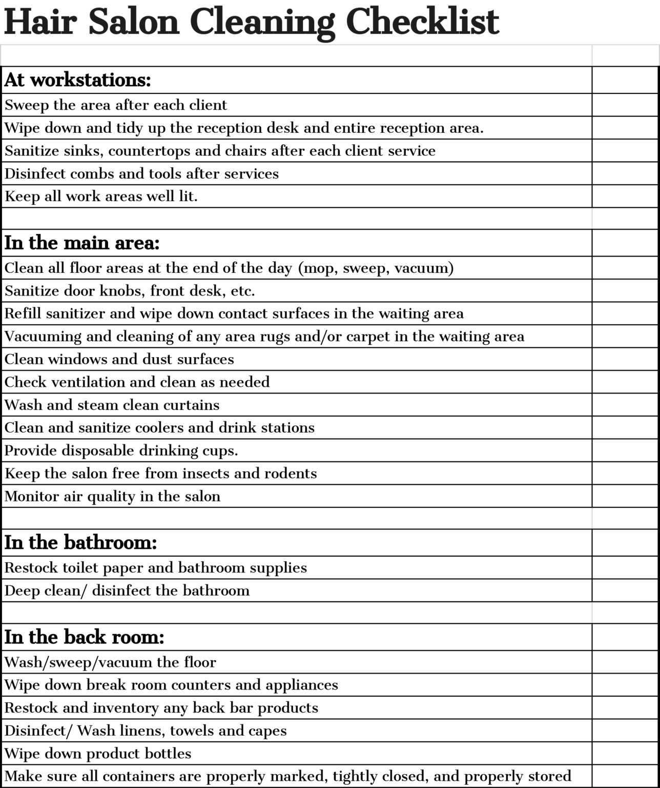 Hair Salon Cleaning Checklist Template