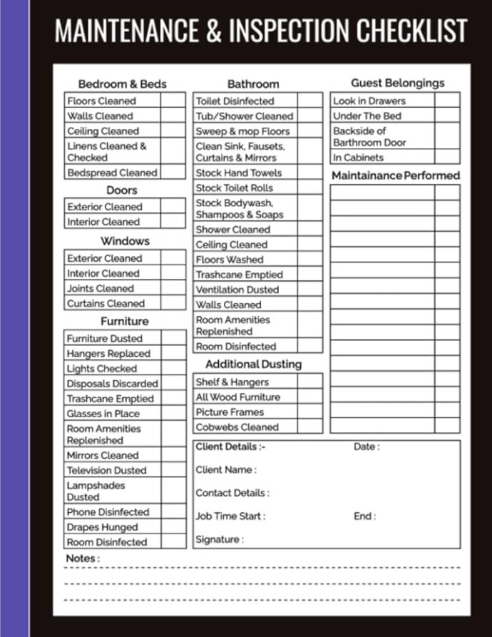 Hotel Room Maintenance Checklist Template