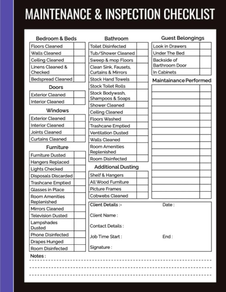 Hotel Room Maintenance Checklist Template