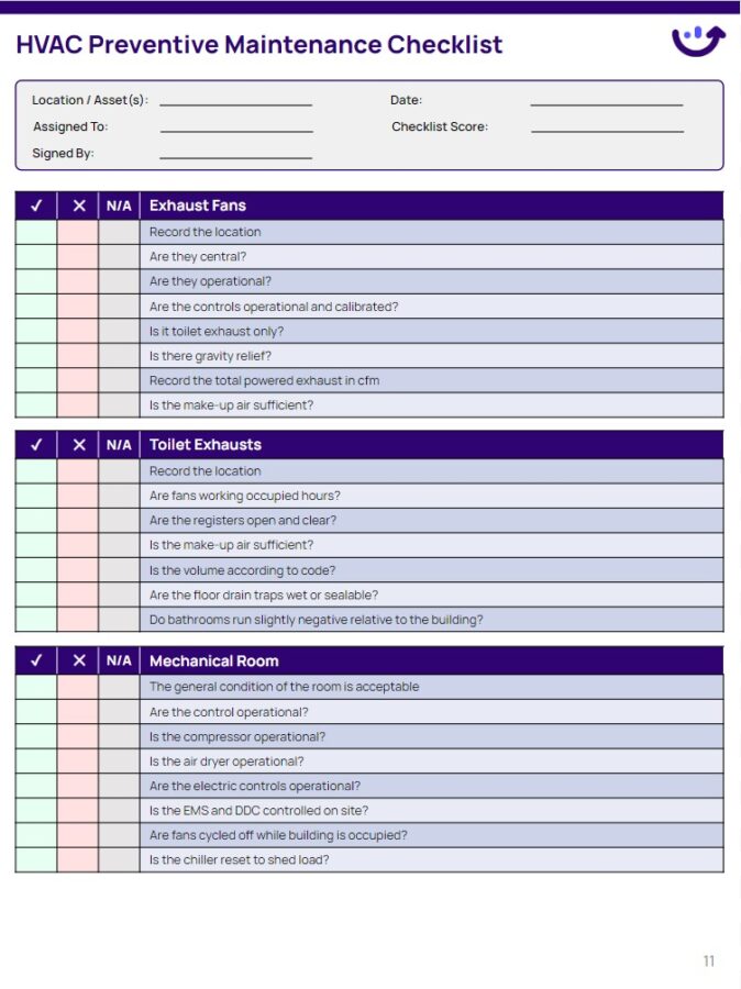 HVAC Preventive Maintenance Checklist Template
