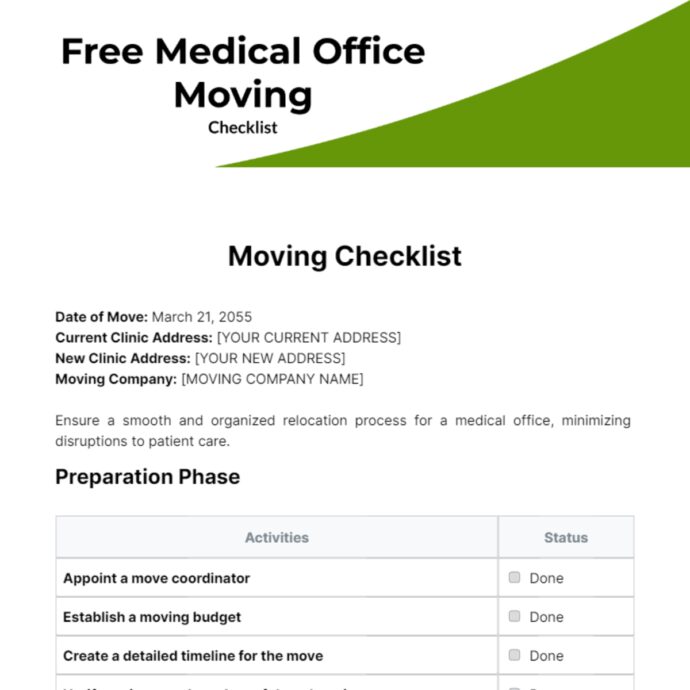 Medical Office Relocation Checklist Template