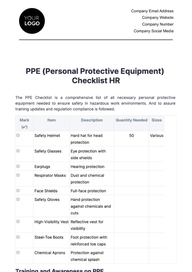 Personal Protective Equipment Checklist Template