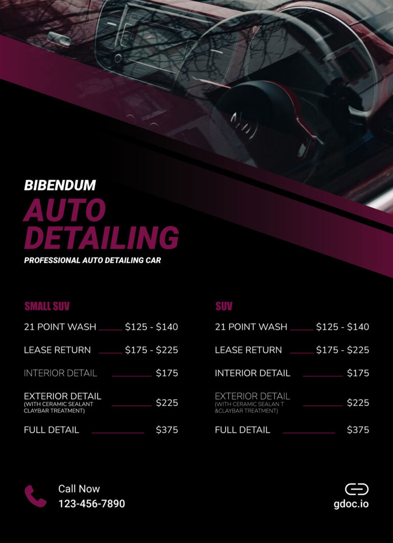 Auto Detailing Price List Template