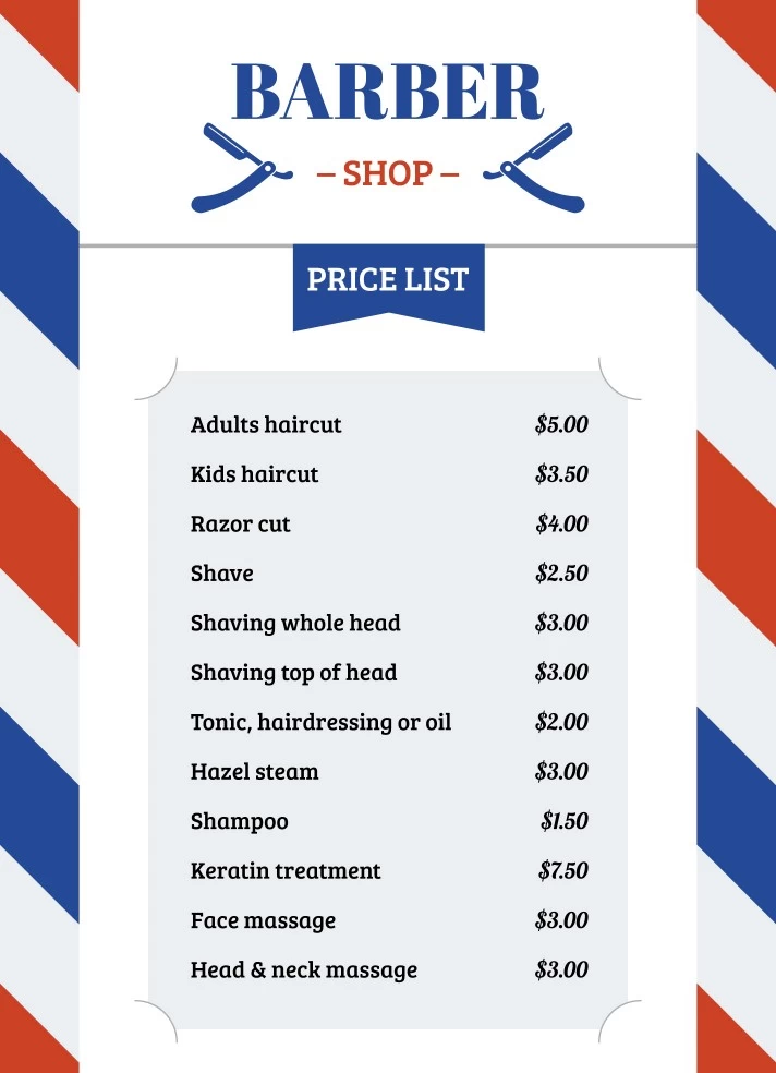 Barber Shop Price List Template