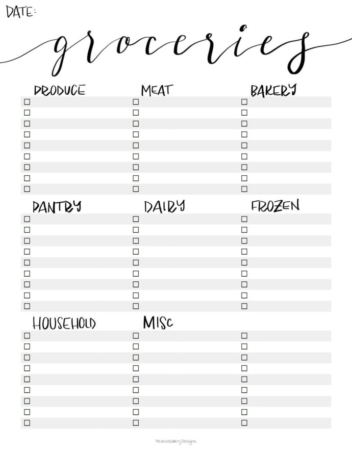 Basic Grocery Shopping List Template