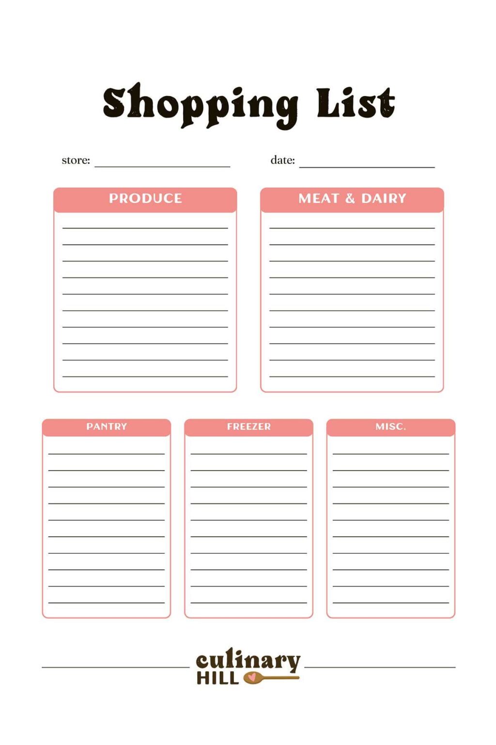 Blank Grocery Shopping List Template