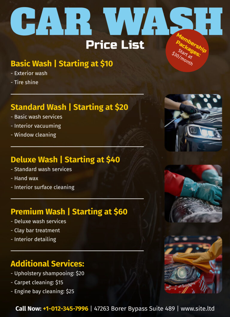 Car Wash Price List Template