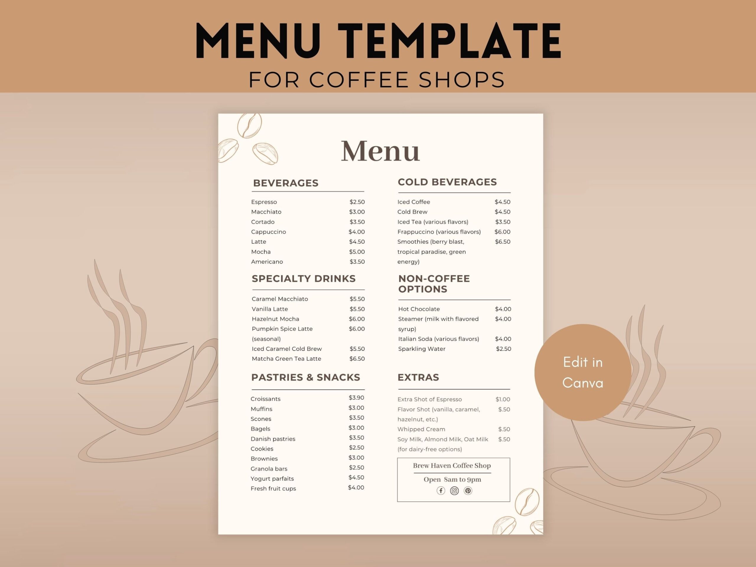 Coffee Shop Price List Template