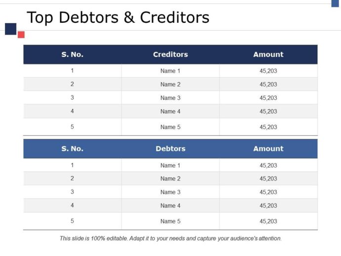 Debtors and Creditors List Template