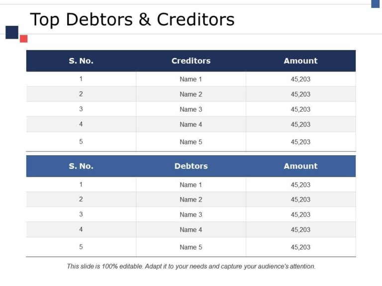 Debtors and Creditors List Template