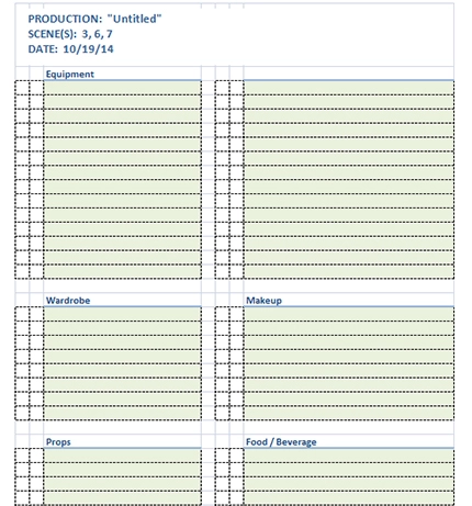 Film Production Equipment List Template