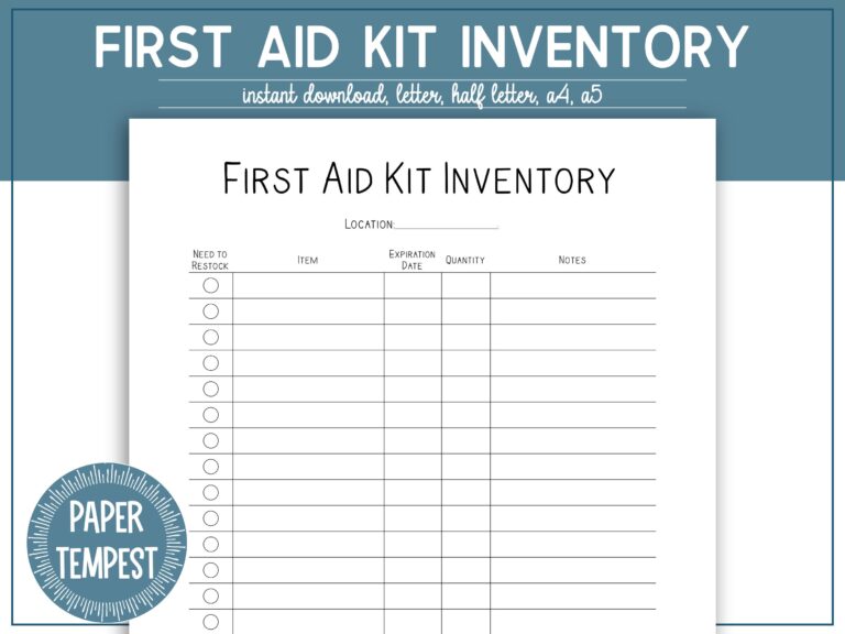 First Aid Inventory List Template