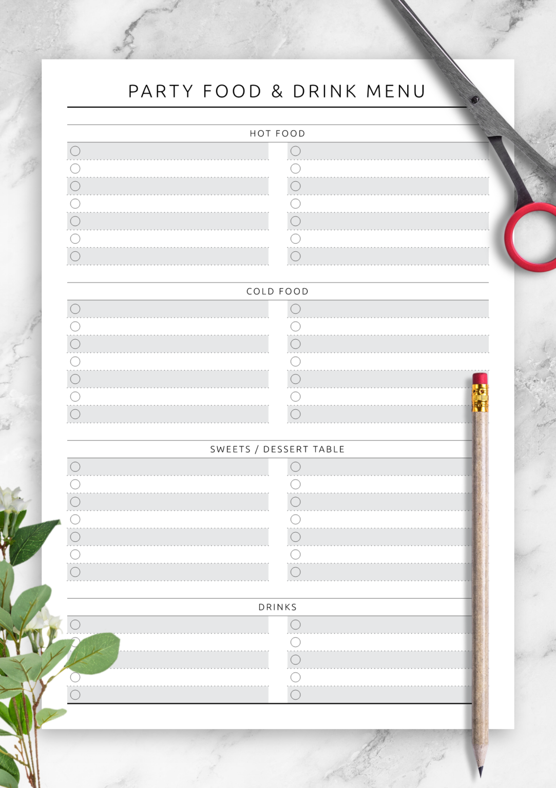 Food List Template For Party