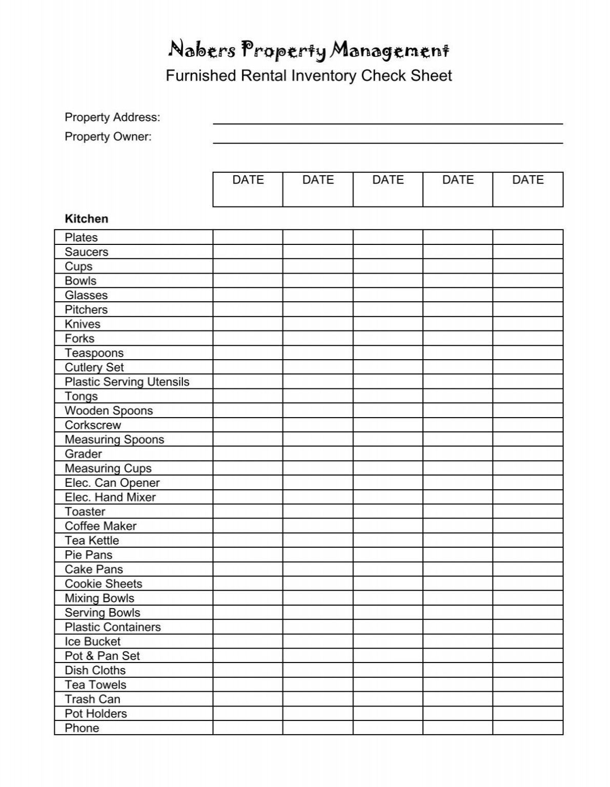 Furnished Apartment Inventory List Template