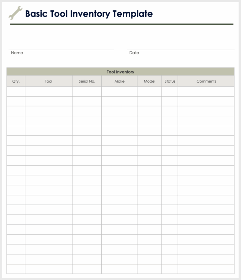 Mechanic Tool Inventory List Template