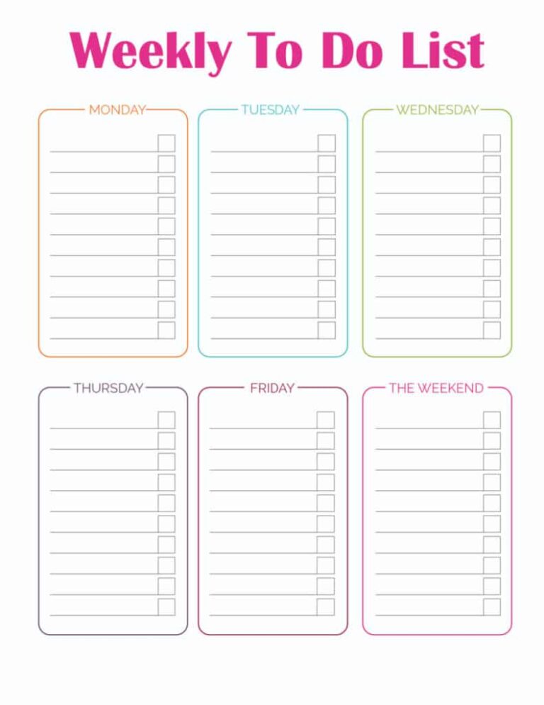 Monday Through Friday To Do List Template