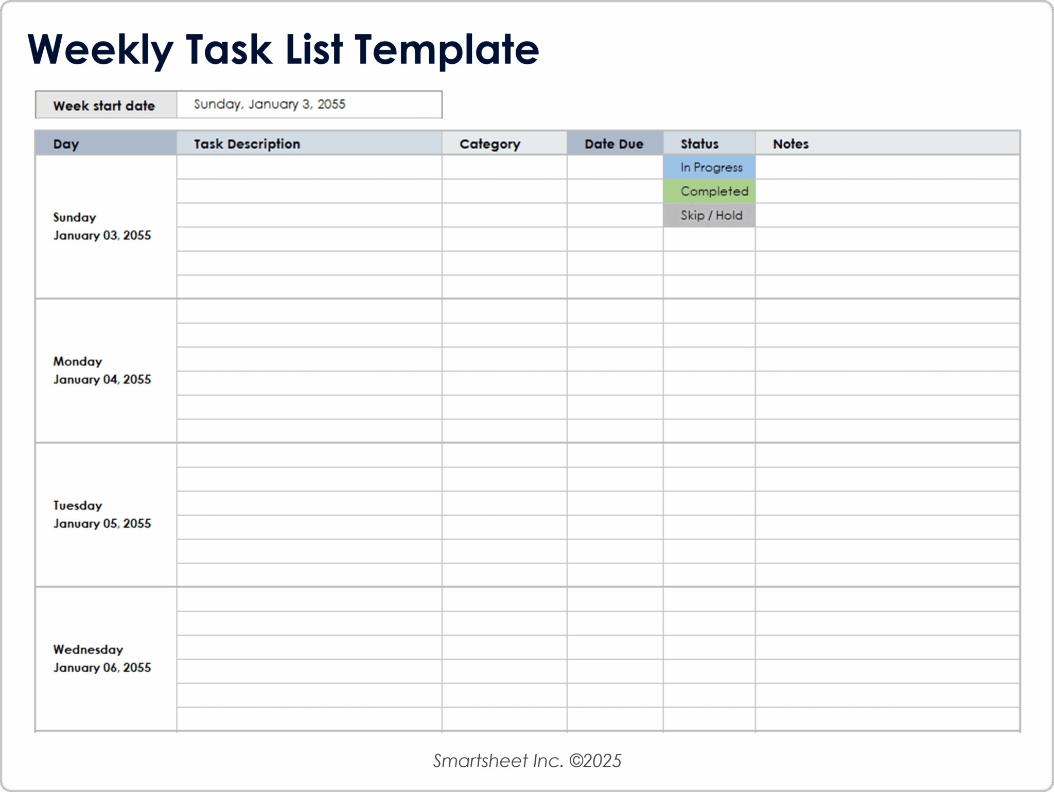 Office Daily Task List Template