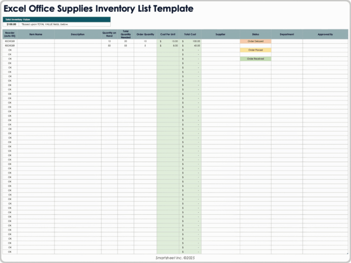 Office Supply Inventory List Template
