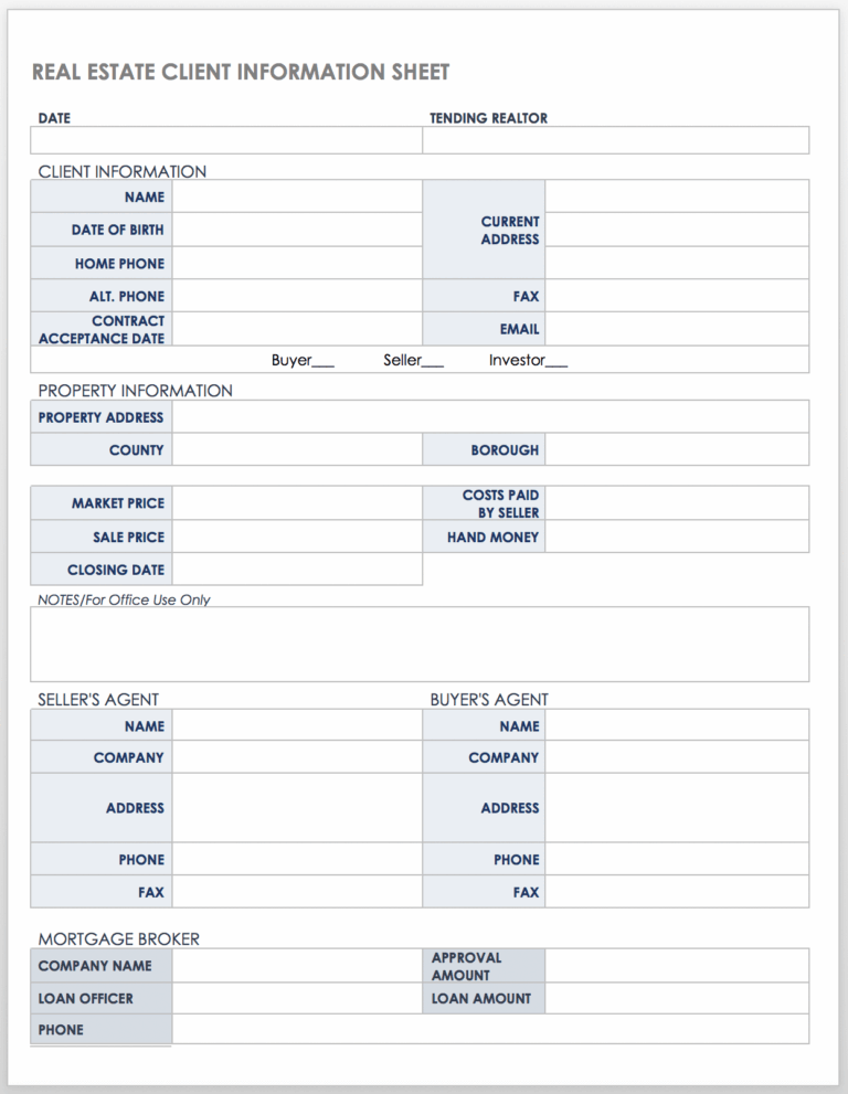 Real Estate Client List Template