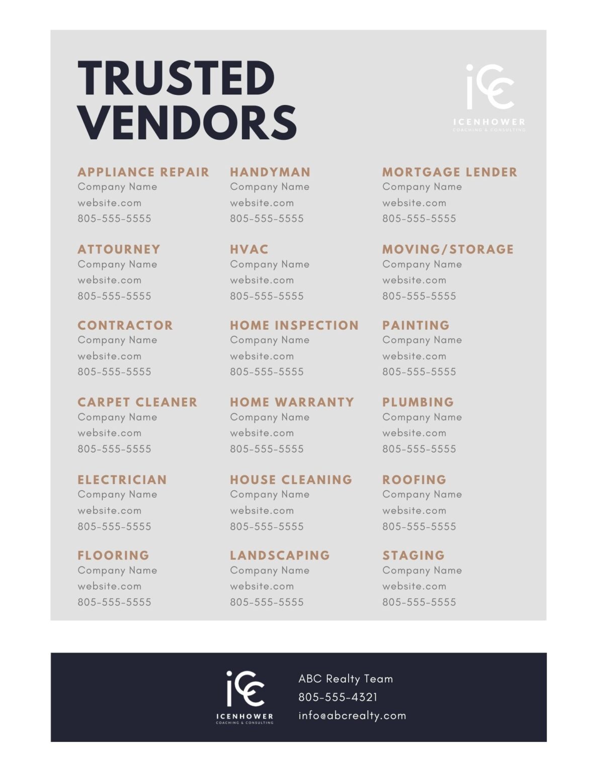 Real Estate Vendor List Template