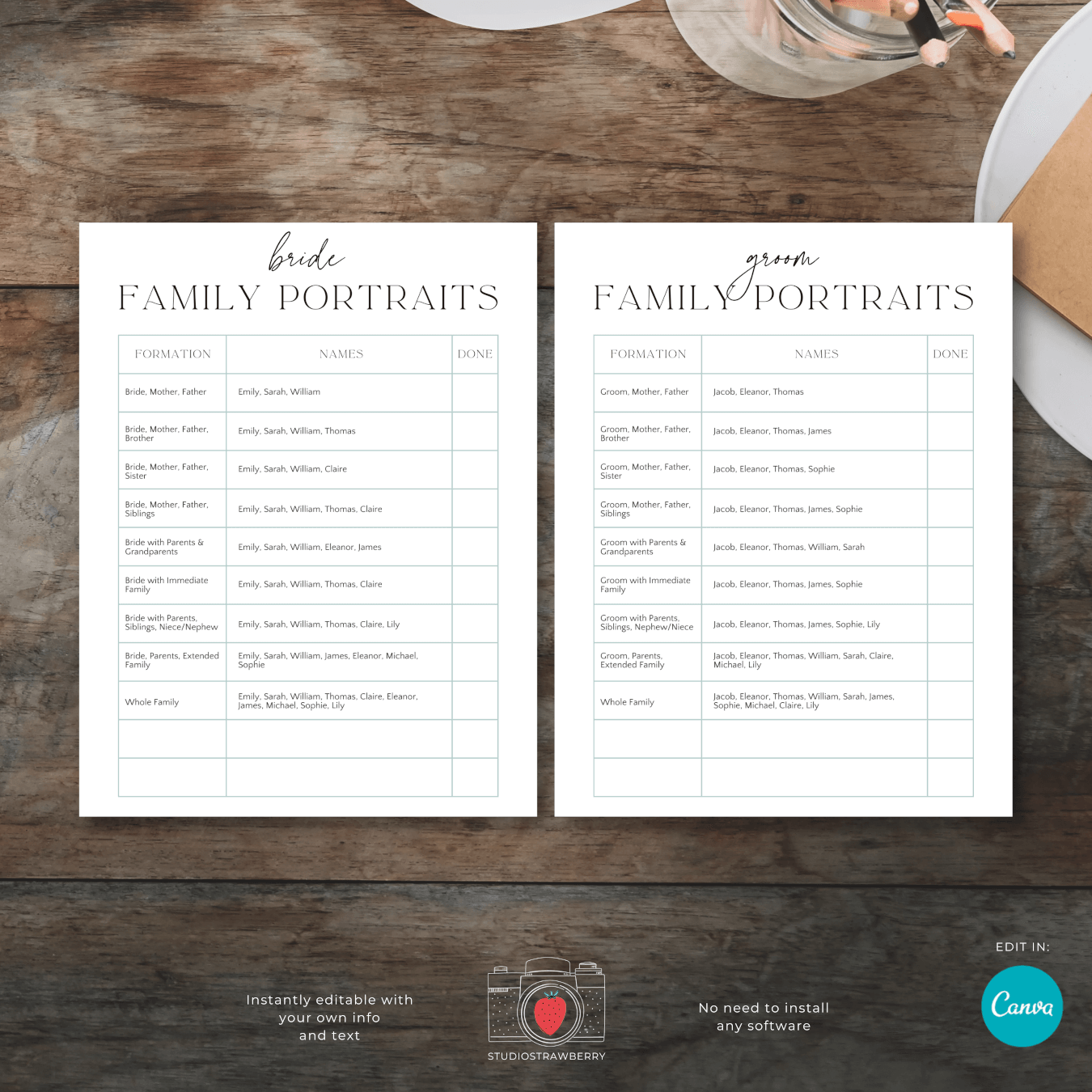 Wedding Photography Family Shot List Template