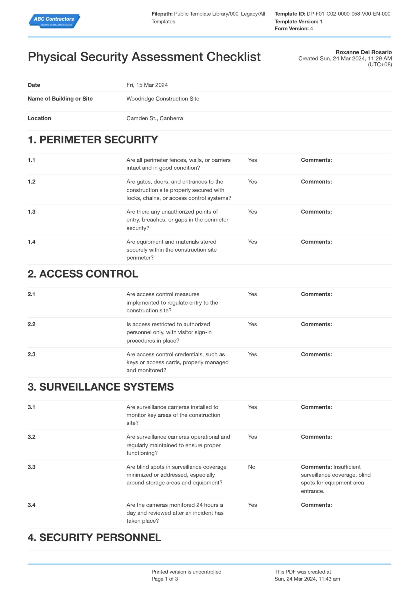 Physical Security Inspection Checklist Template