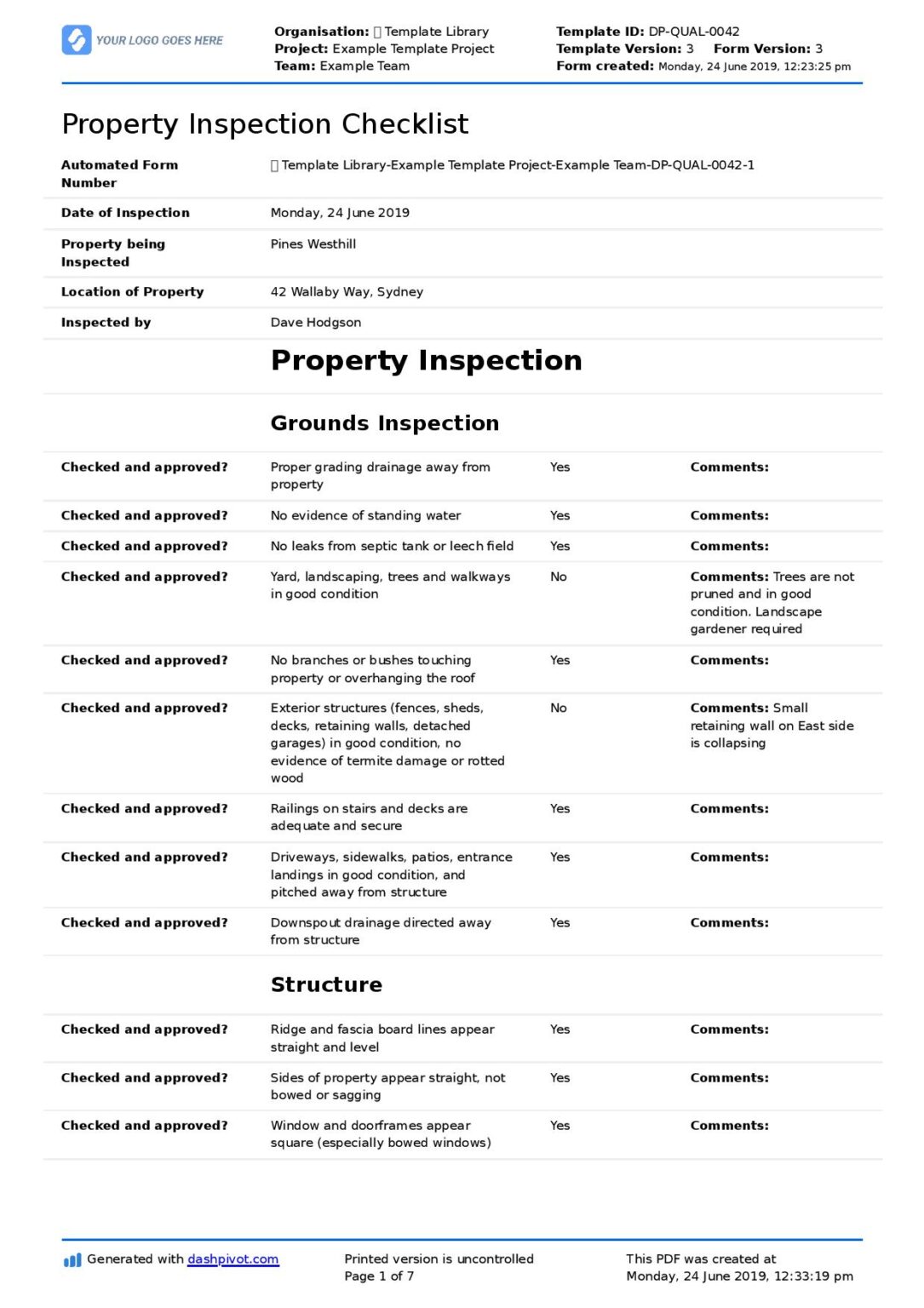 Property Assessment Improvement Checklist Template