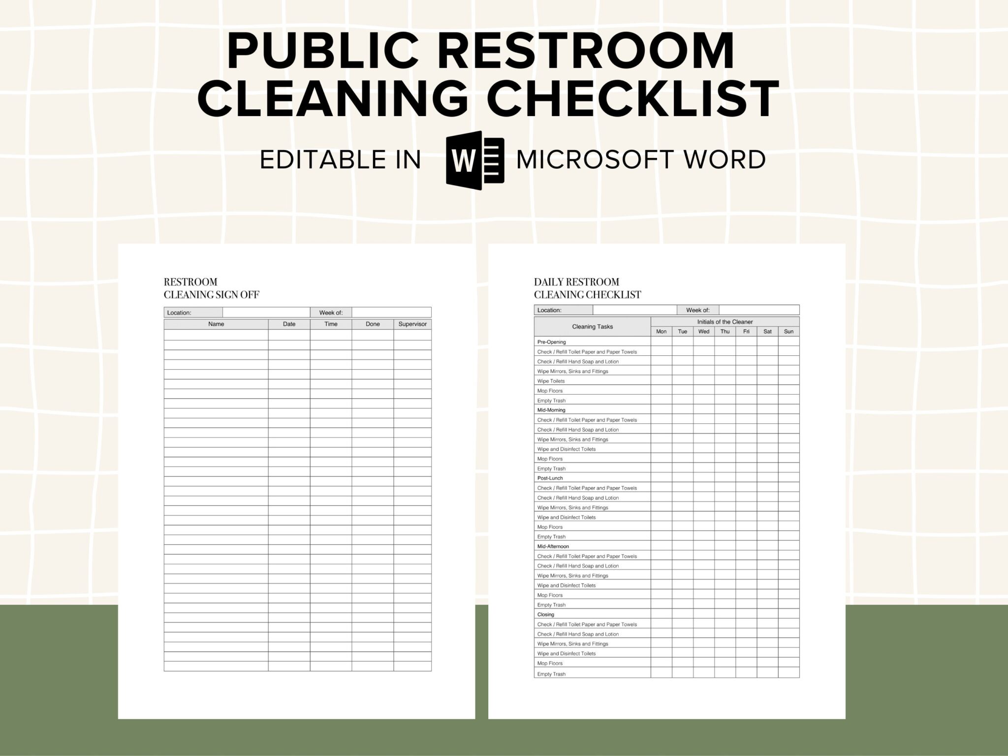 Public Restroom Cleanliness Checklist Template