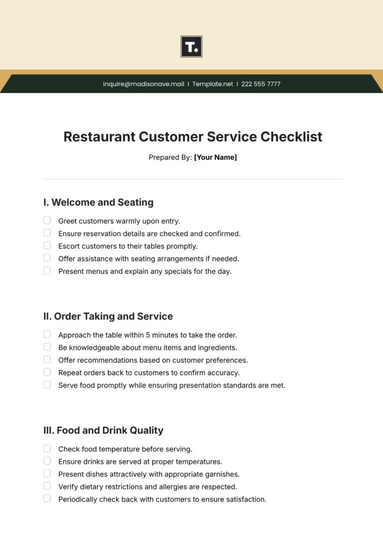 Front Office Front Desk Checklist Template