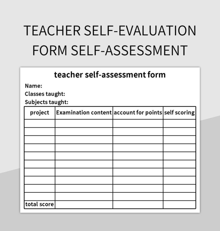 Teacher Self Assessment Checklist Template