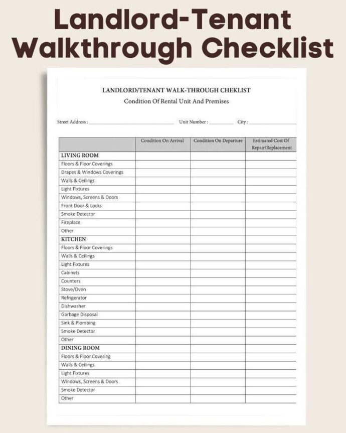 Tenant Walk Through Checklist Template