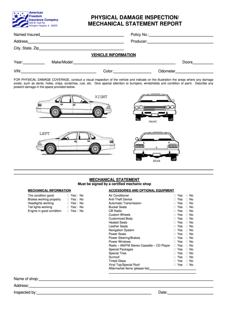 Existing Damage Vehicle Checklist Template