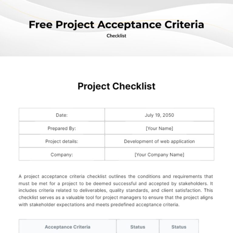 Service Acceptance Criteria Checklist Template
