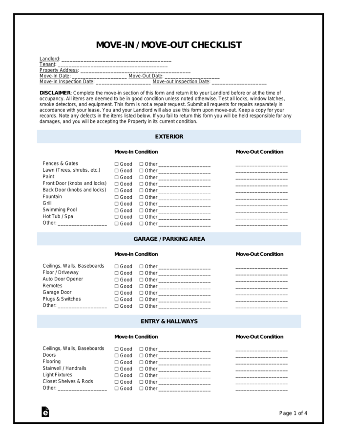 Tenant Move Out Checklist Template